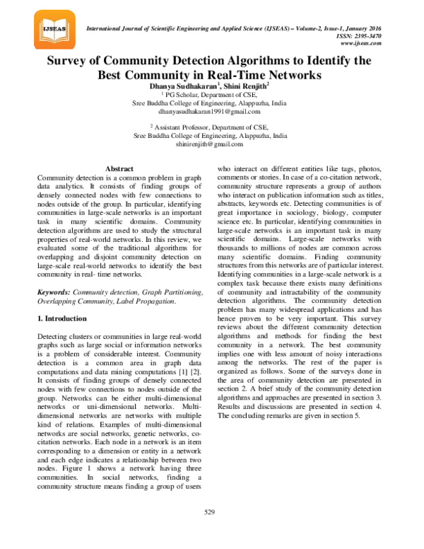 Pdf Survey Of Community Detection Algorithms To Identify The Best Community In Real Time Networks