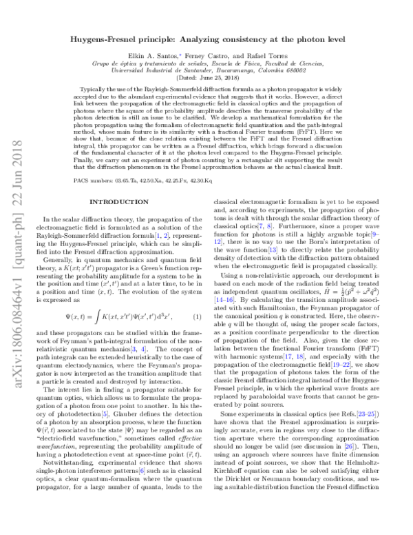 (PDF) Huygens-Fresnel principle: Analyzing consistency at the photon level