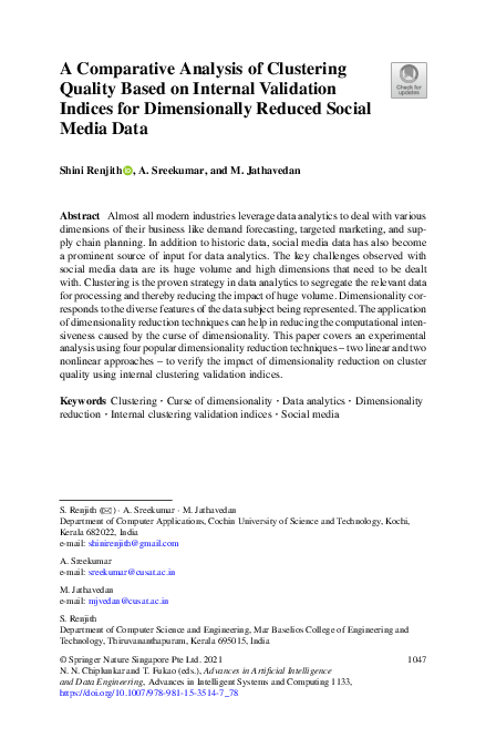 Pdf A Comparative Analysis Of Clustering Quality Based On Internal Validation Indices For