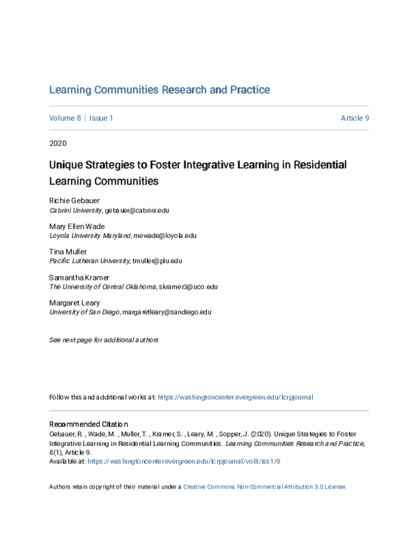 (PDF) Unique Strategies to Foster Integrative Learning in Residential ...