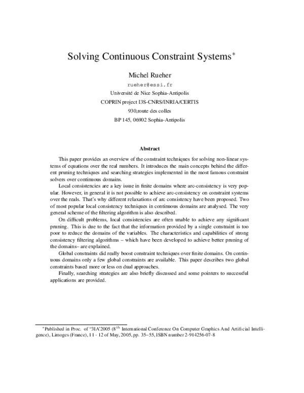 (PDF) Solving continuous constraint systems