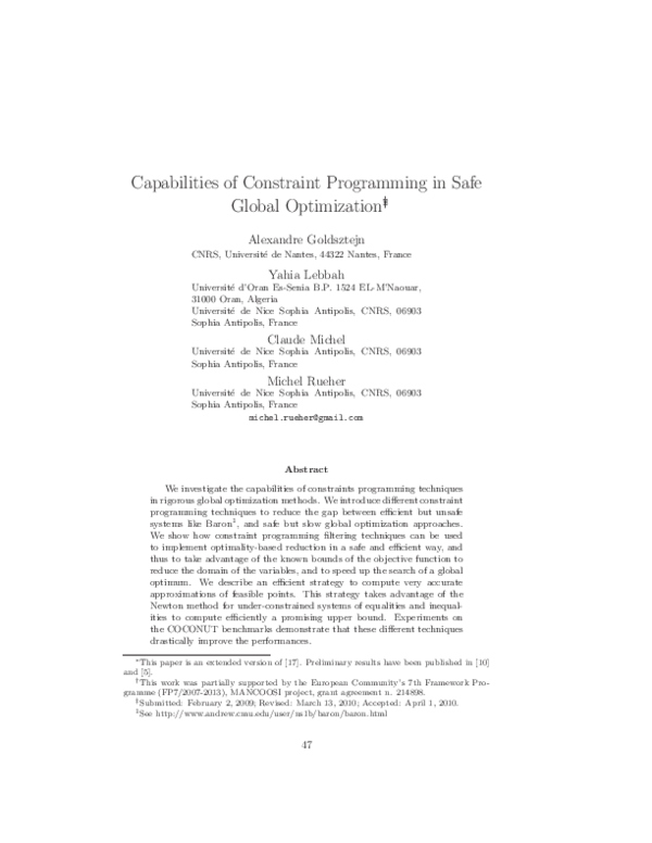 (PDF) Capabilities of Constraint Programming in Safe Global Optimization | Michel Rueher ...
