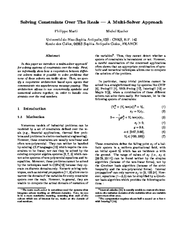 (PDF) Solving constraints over the reals-a multi-solver approach | Michel Rueher - Academia.edu