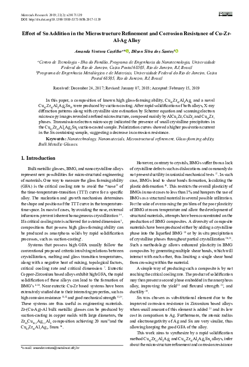 (PDF) Effect of Sn Addition in the Microstructure Refinement and Corrosion Resistance of Cu-Zr ...