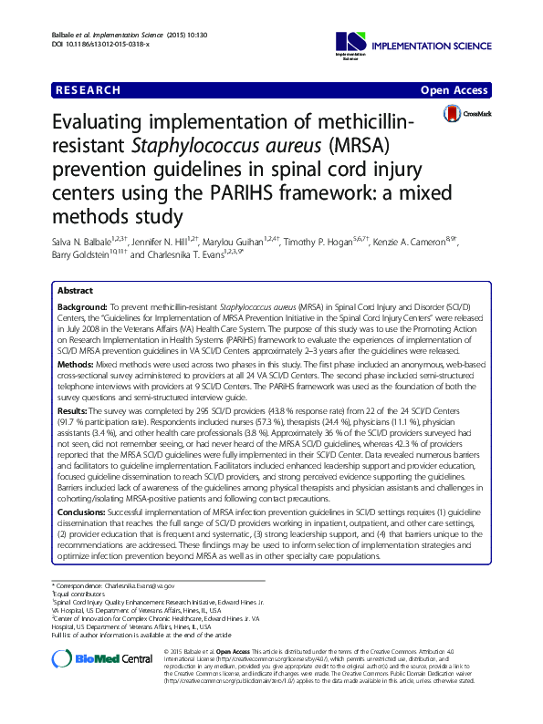 (PDF) Evaluating implementation of methicillin-resistant Staphylococcus aureus (MRSA) prevention ...