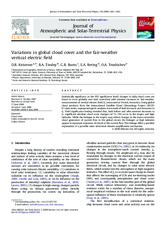 (PDF) Variations in global cloud cover and the fair-weather vertical ...
