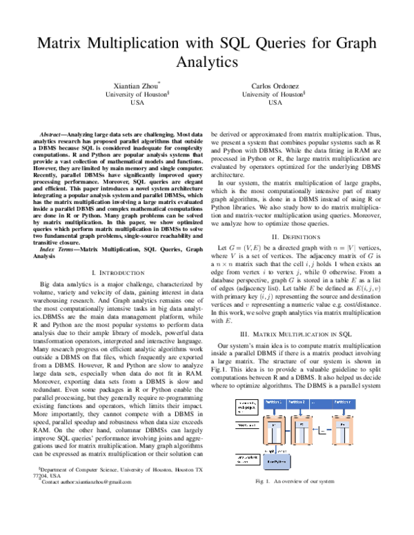 (PDF) Matrix Multiplication with SQL Queries for Graph Analytics