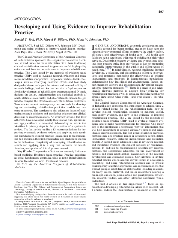 (PDF) Developing and Using Evidence to Improve Rehabilitation Practice