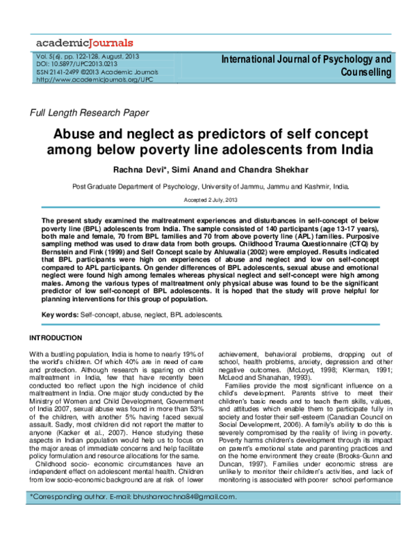 (PDF) Abuse and neglect as predictors of self concept among below ...