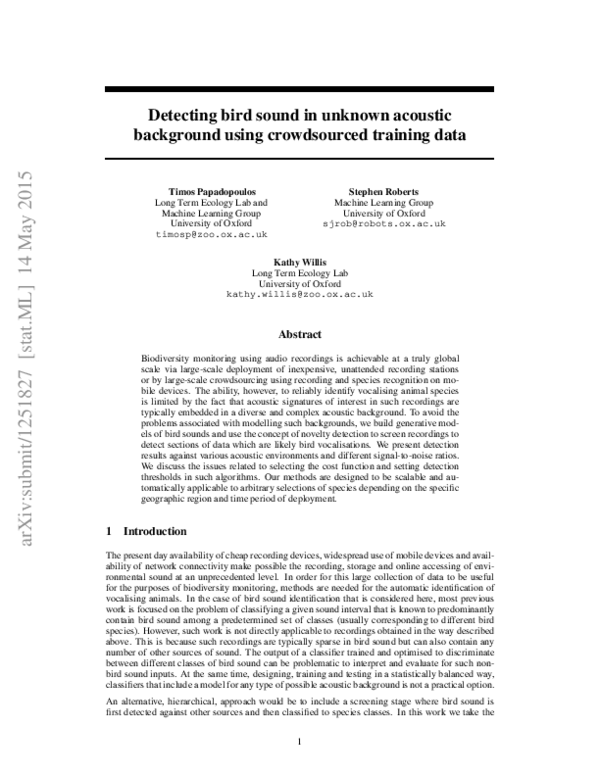(PDF) Detecting bird sound in unknown acoustic background using ...