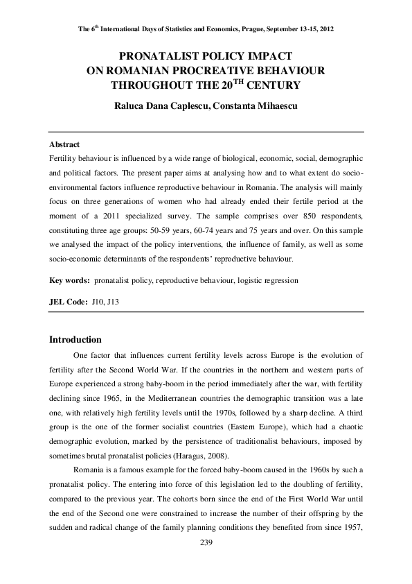 (PDF) Pronatalist Policy Impact on Romanian Procreative Behaviour ...