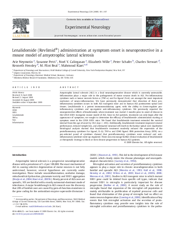 (PDF) Lenalidomide (Revlimid®) administration at symptom onset is ...