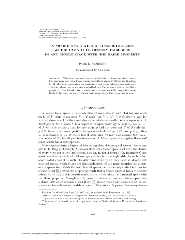 (PDF) A Moore Space with a Discrete Base Which Cannot Be Densely ...