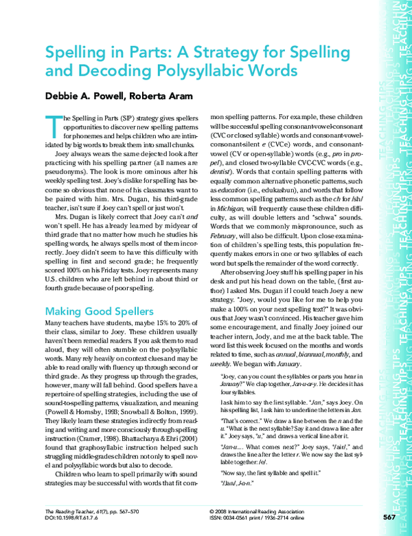 (PDF) Spelling in Parts: A Strategy for Spelling and Decoding ...