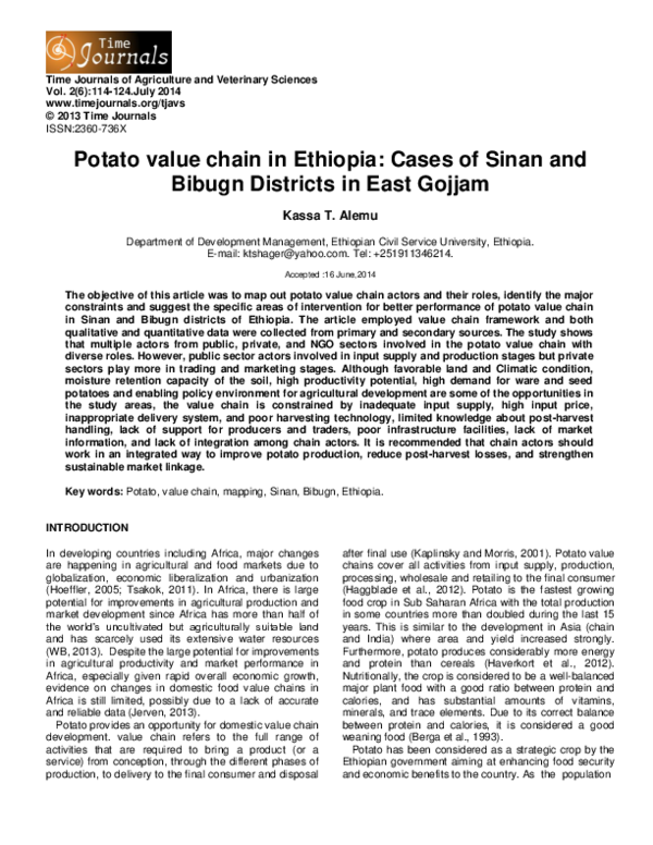 (PDF) Potato value chain in Ethiopia: Cases of Sinan and Bibugn ...