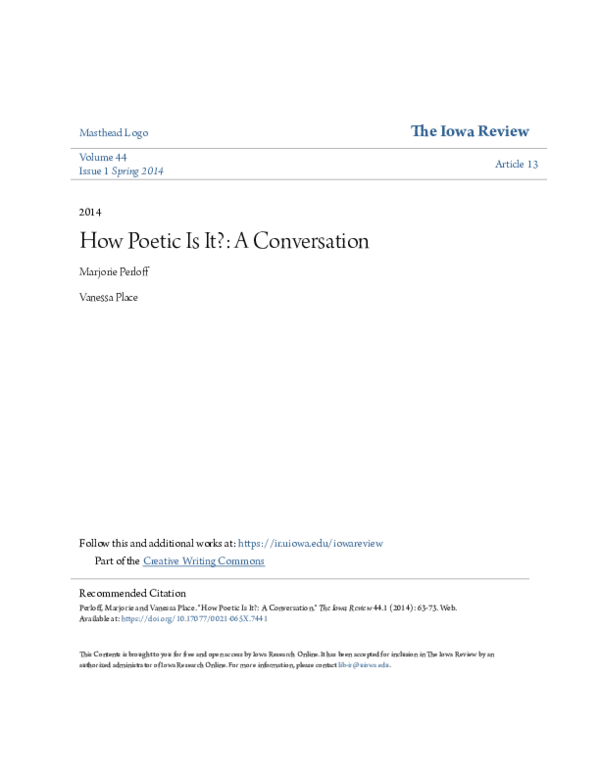 (PDF) How Poetic Is It?: A Conversation