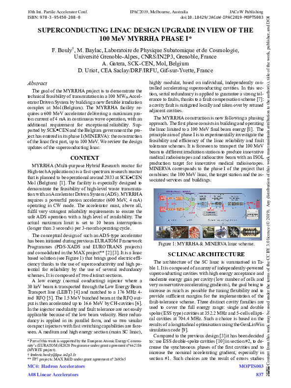 (PDF) SUPERCONDUCTING LINAC DESIGN UPGRADE IN VIEW OF THE 100 MeV ...