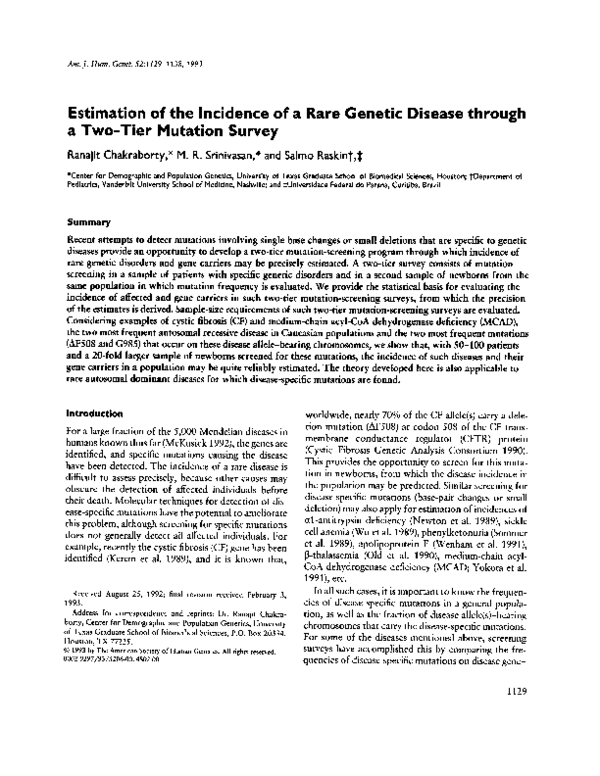 (PDF) Estimation of the incidence of a rare genetic disease through a ...