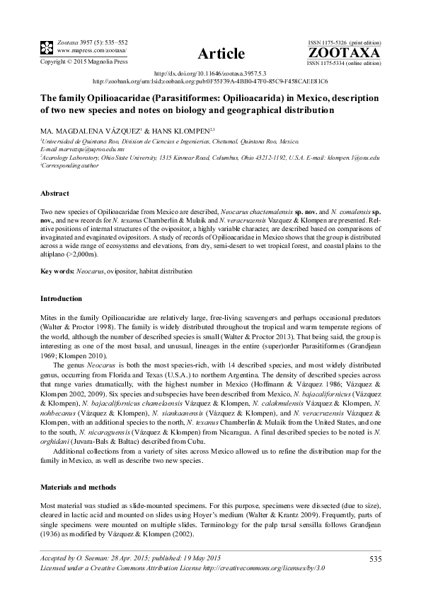 (PDF) The family Opilioacaridae (Parasitiformes: Opilioacarida) in ...
