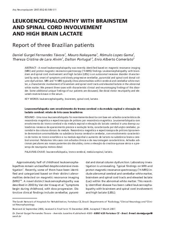 (PDF) Leukoencephalopathy with brainstem and spinal cord involvement ...