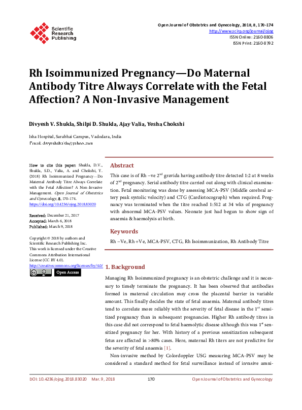 (PDF) Rh Isoimmunized Pregnancy—Do Maternal Antibody Titre Always ...