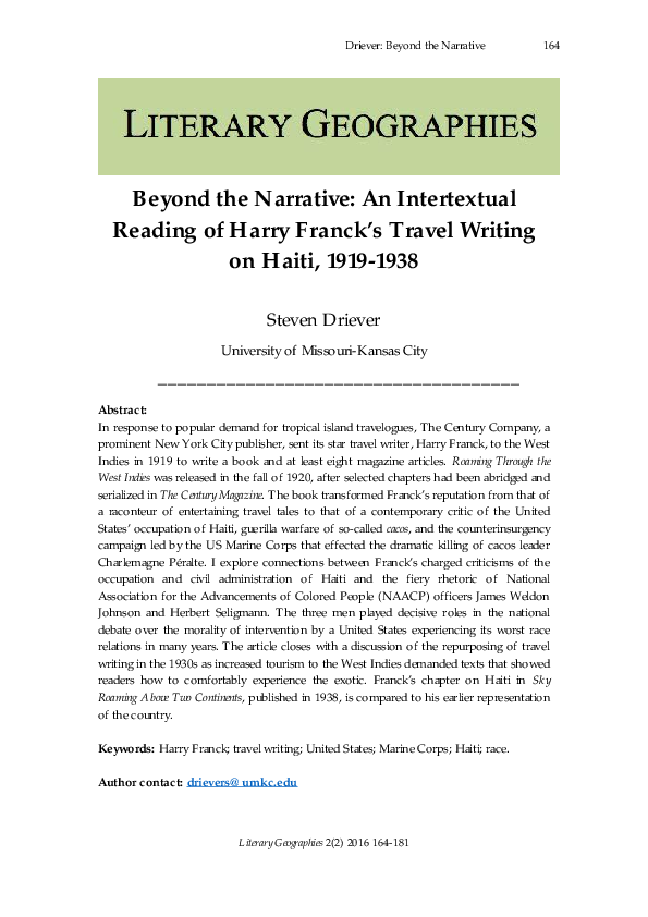 (PDF) Beyond the Narrative: An Intertextual Reading of Harry Franck’s ...