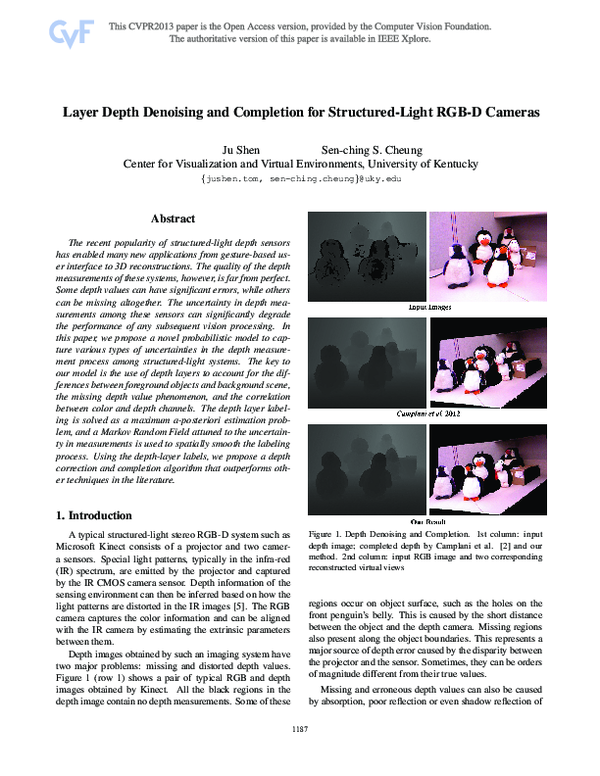 (PDF) Layer Depth Denoising and Completion for Structured-Light RGB-D Cameras