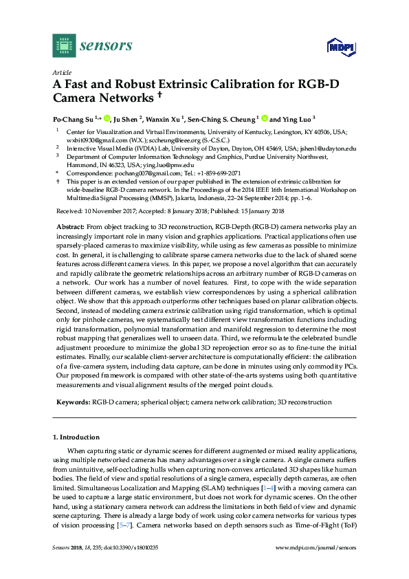 Pdf A Fast And Robust Extrinsic Calibration For Rgb D Camera Networks
