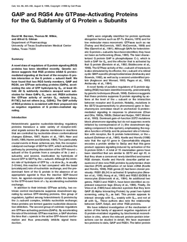 (PDF) GAIP and RGS4 Are GTPase-Activating Proteins for the Gi Subfamily ...