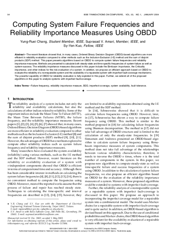 (PDF) Computing system failure frequencies and reliability importance measures using OBDD