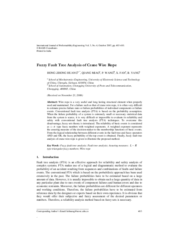(PDF) Fuzzy Fault Tree Analysis of Crane Wire Rope