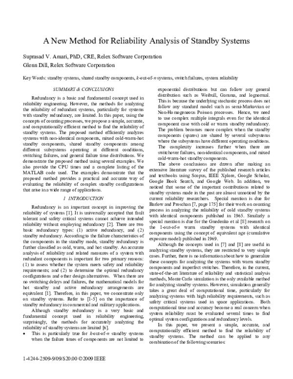 (PDF) A new method for reliability analysis of standby systems