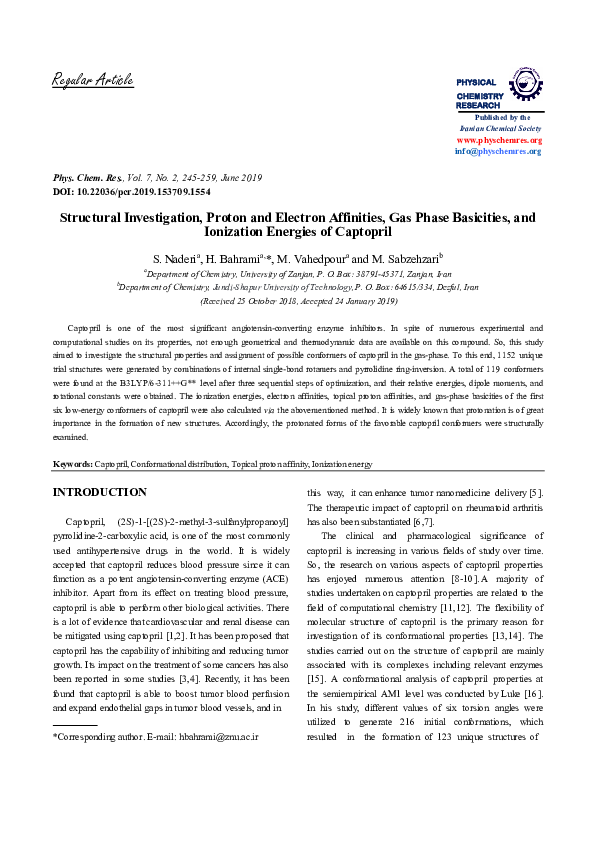 (PDF) Structural Investigation, Proton and Electron Affinities, Gas ...