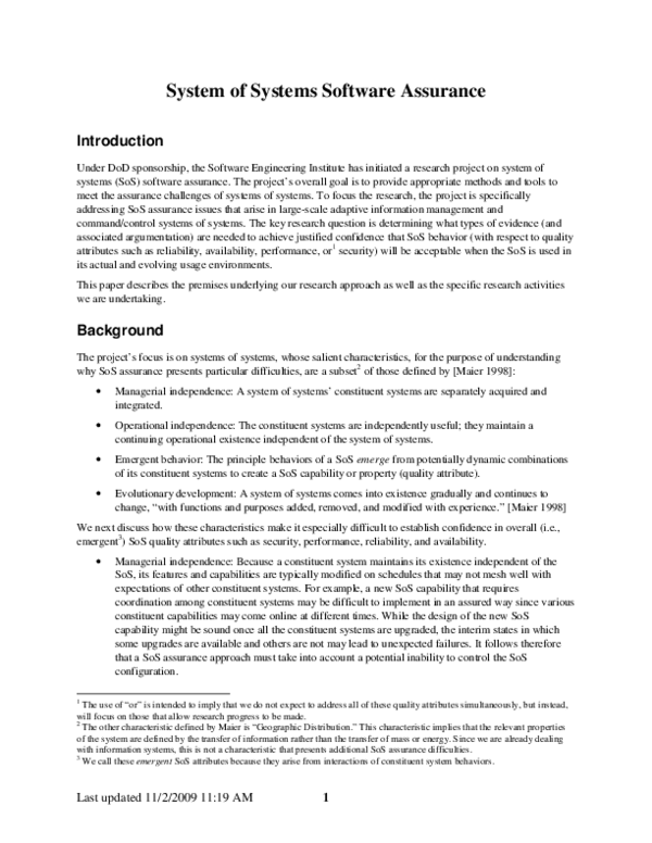 (PDF) System of Systems Software Assurance