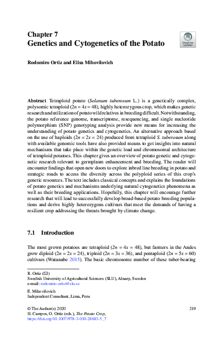 (PDF) Genetics and Cytogenetics of the Potato