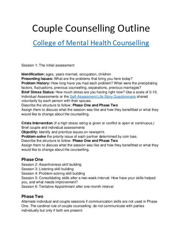 (PDF) Couple Counselling Outline