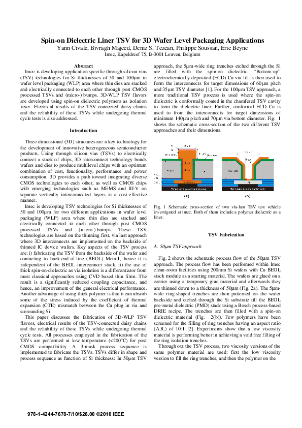 (PDF) Spin-on dielectric liner TSV for 3D wafer level packaging ...
