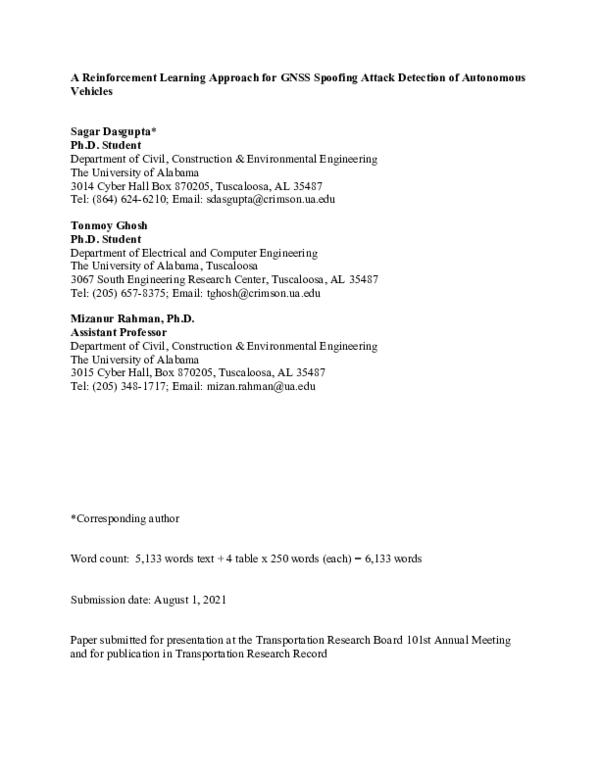 Pdf A Reinforcement Learning Approach For Gnss Spoofing Attack Detection Of Autonomous Vehicles