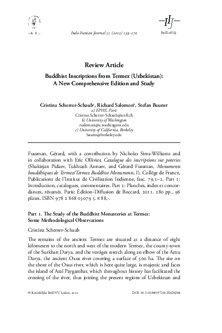 (PDF) Buddhist Inscriptions from Termez (Uzbekistan): A New ...