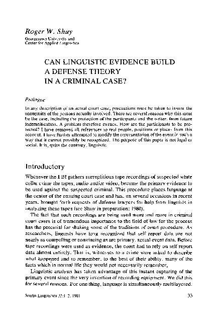 (PDF) Can Linguistic Evidence Build a Defense Theory in a Criminal Case?