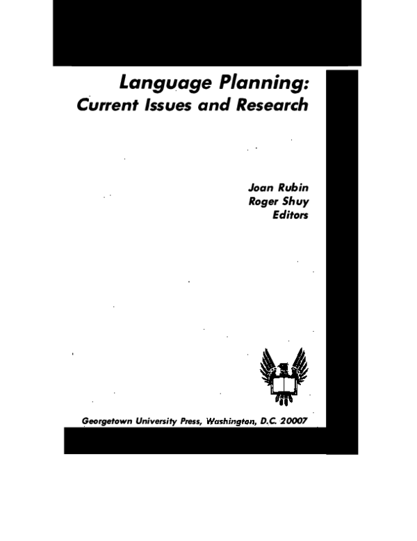 (PDF) Language Planning: Current Issues and Research
