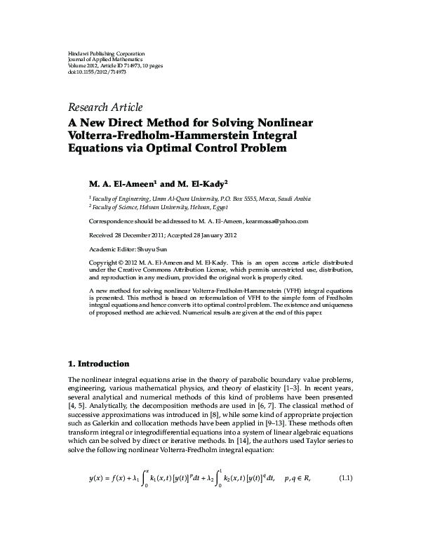 (PDF) A New Direct Method for Solving Nonlinear Volterra-Fredholm-Hammerstein Integral Equations ...