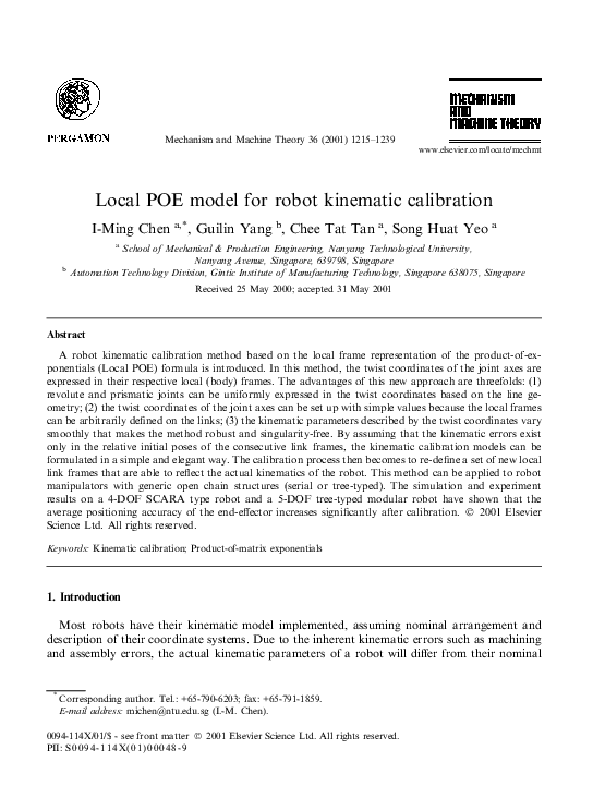 Pdf Local Poe Model For Robot Kinematic Calibration