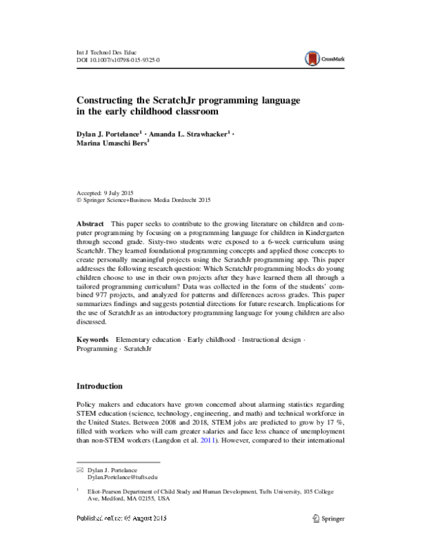 (PDF) Constructing the ScratchJr programming language in the early childhood classroom