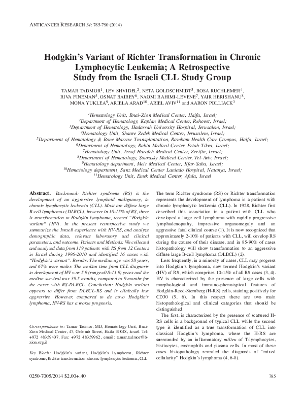 (PDF) Hodgkin's Variant of Richter Transformation in Chronic ...