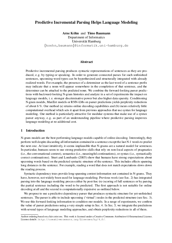 Pdf Predictive Incremental Parsing Helps Language Modeling Timo