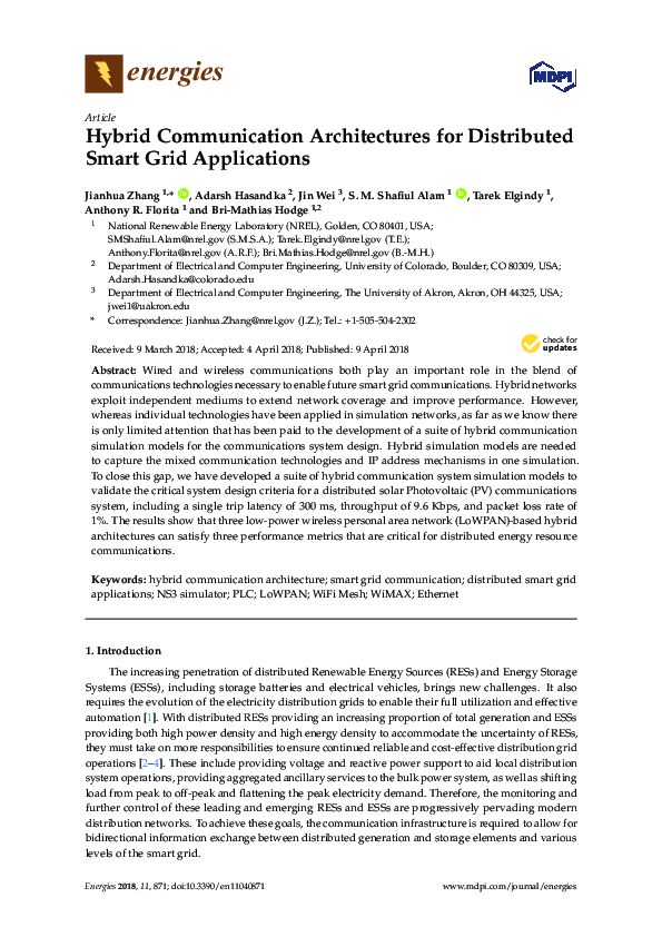 Pdf Hybrid Communication Architectures For Distributed Smart Grid Applications