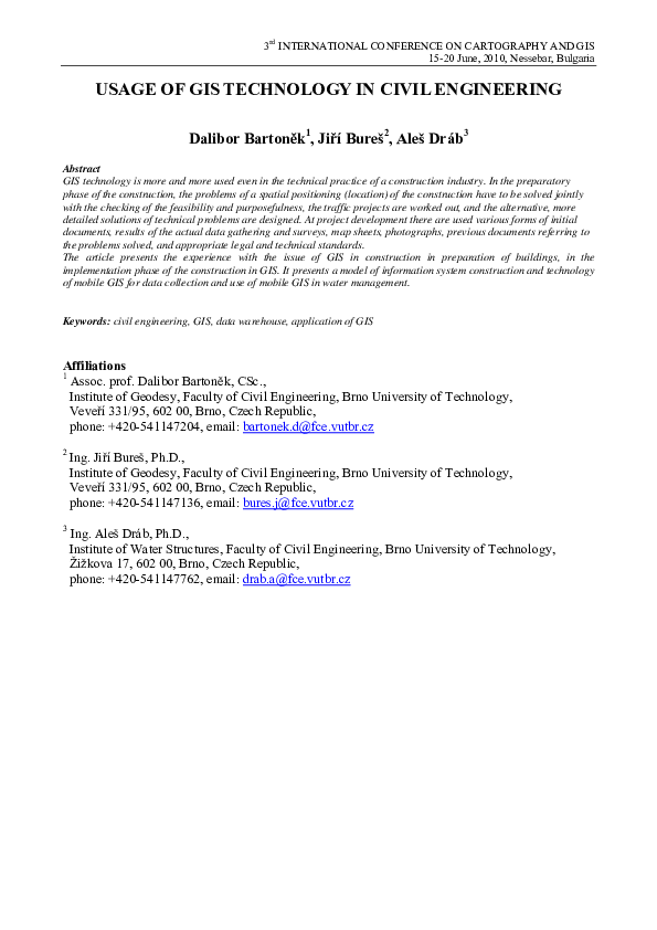 (PDF) Usage of GIS Technology in Civil Engineering