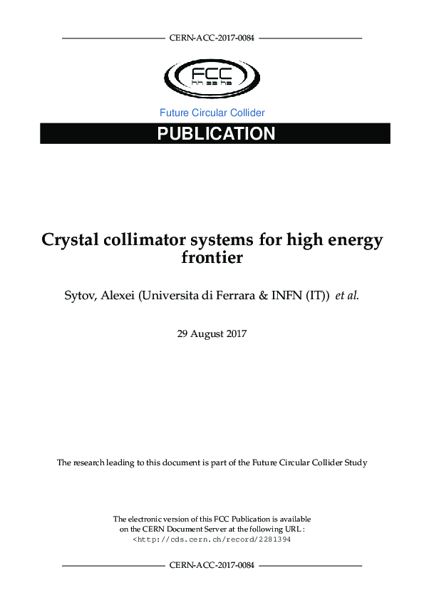 (PDF) Crystal collimator systems for high energy frontier