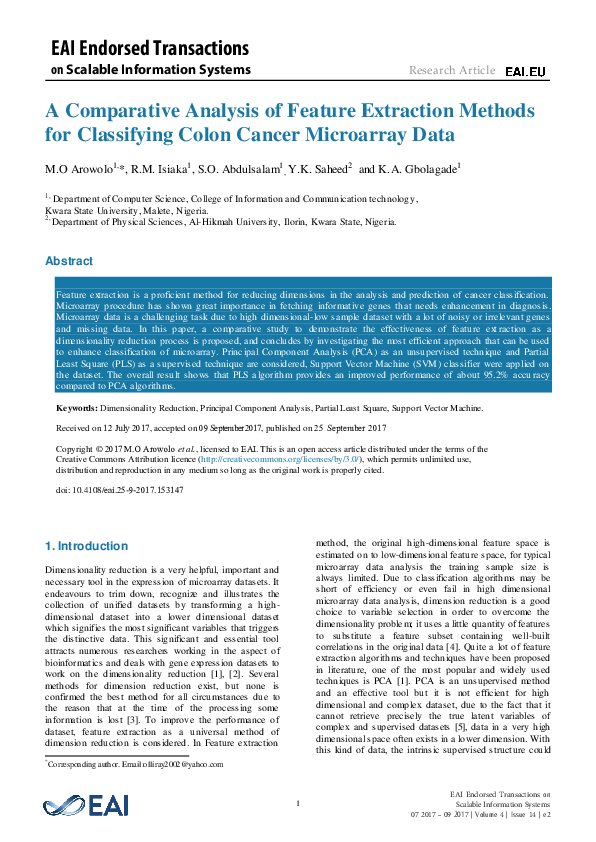 Pdf A Comparative Analysis Of Feature Extraction Methods For Classifying Colon Cancer